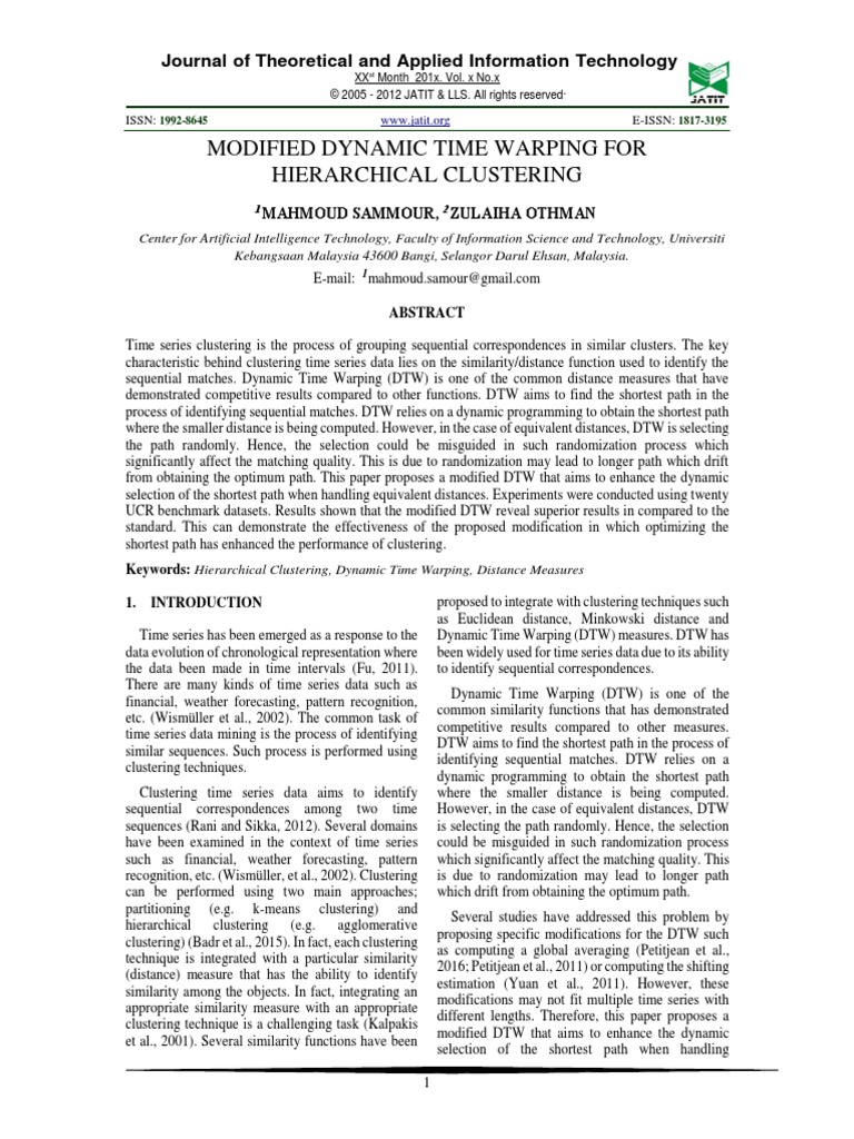 Modified DTW JATIT | PDF | Cluster Analysis | Time Series