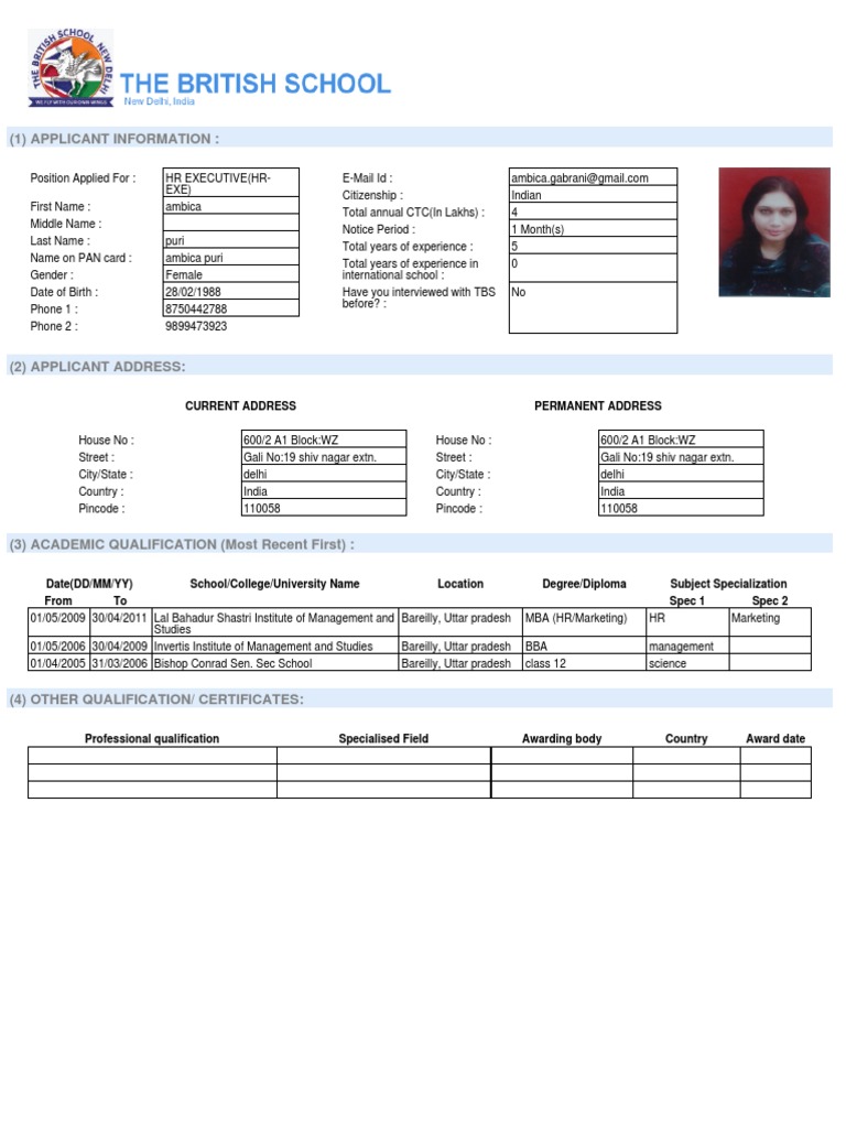 Applicant Information:: Current Address Permanent Address | PDF | Child ...