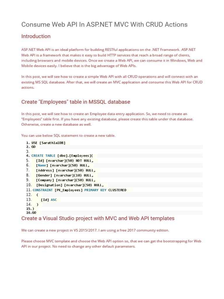 Consume Web API in ASP - Net MVC With Crud Actions | Download Free PDF | Application Programming ...