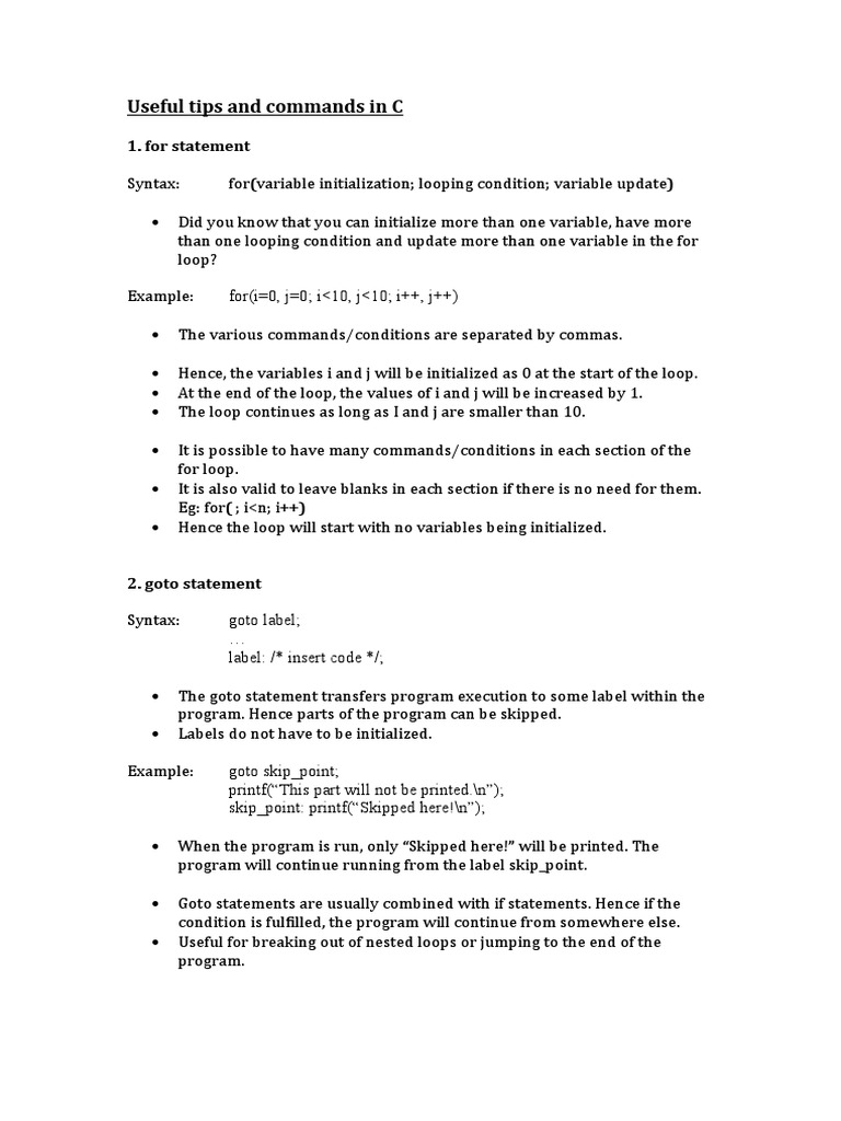 Useful Tips and Commands in C | PDF | Software Engineering | Computing