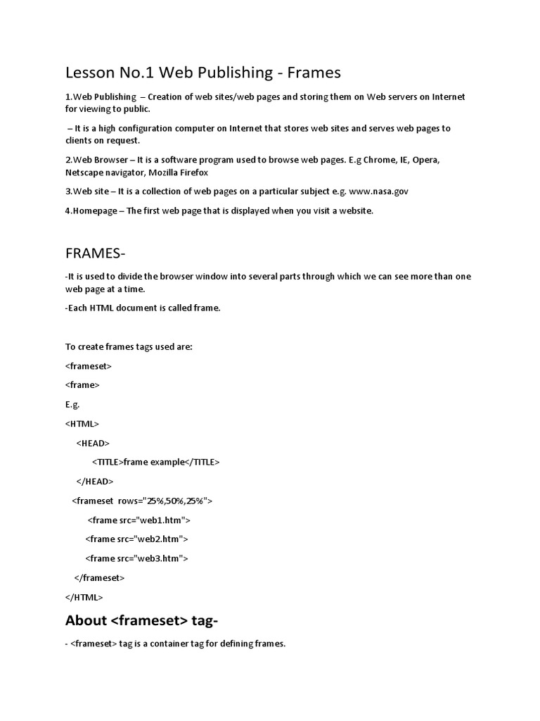 Lesson No.1 Web Publishing - Frames | PDF | Cascading Style Sheets ...