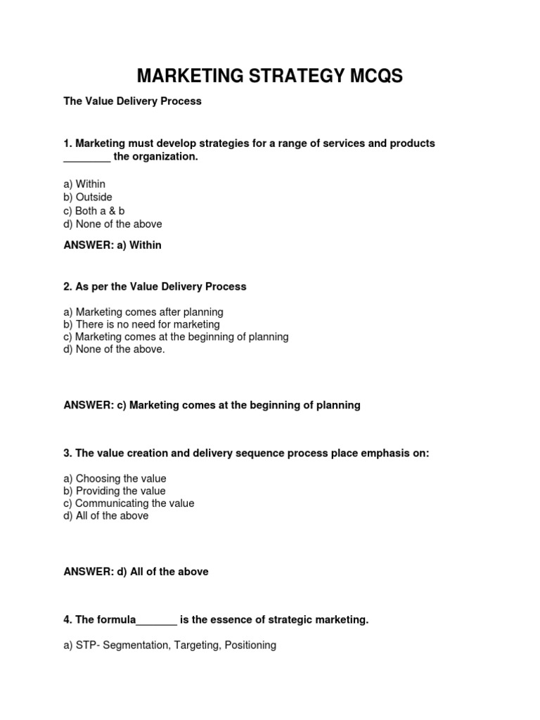 Marketing Strategy MCQS | PDF | Strategic Management | Marketing