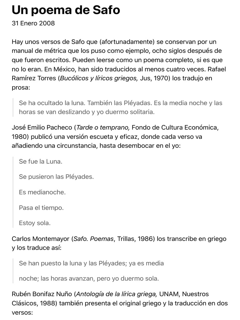 Un Poema de Safo - Letras Libres | PDF | Poesía | Idiomas