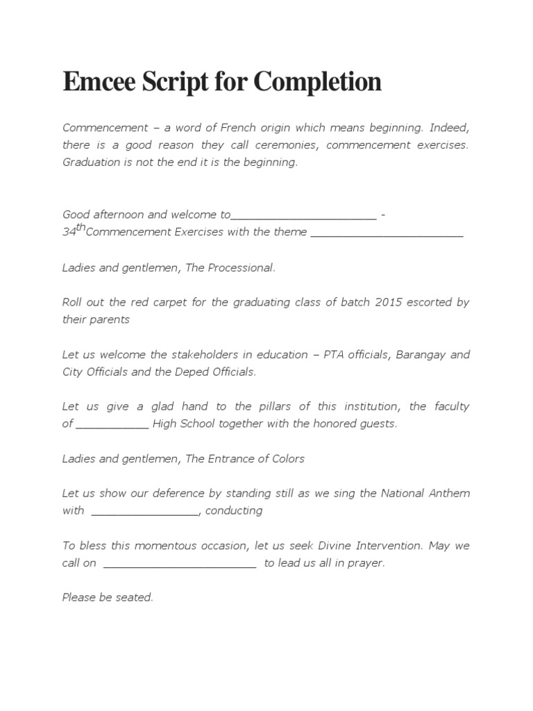 Emcee Script for Graduation Ceremony | PDF | Career & Growth