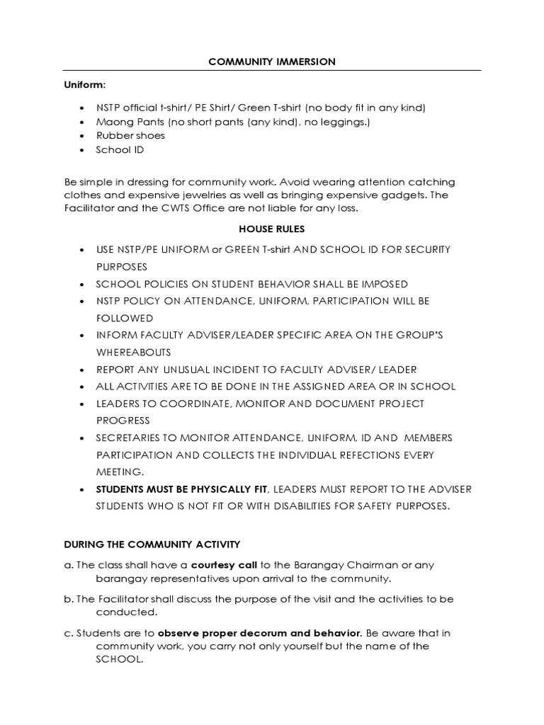 Community Immersion Guidelines | PDF | Psychology