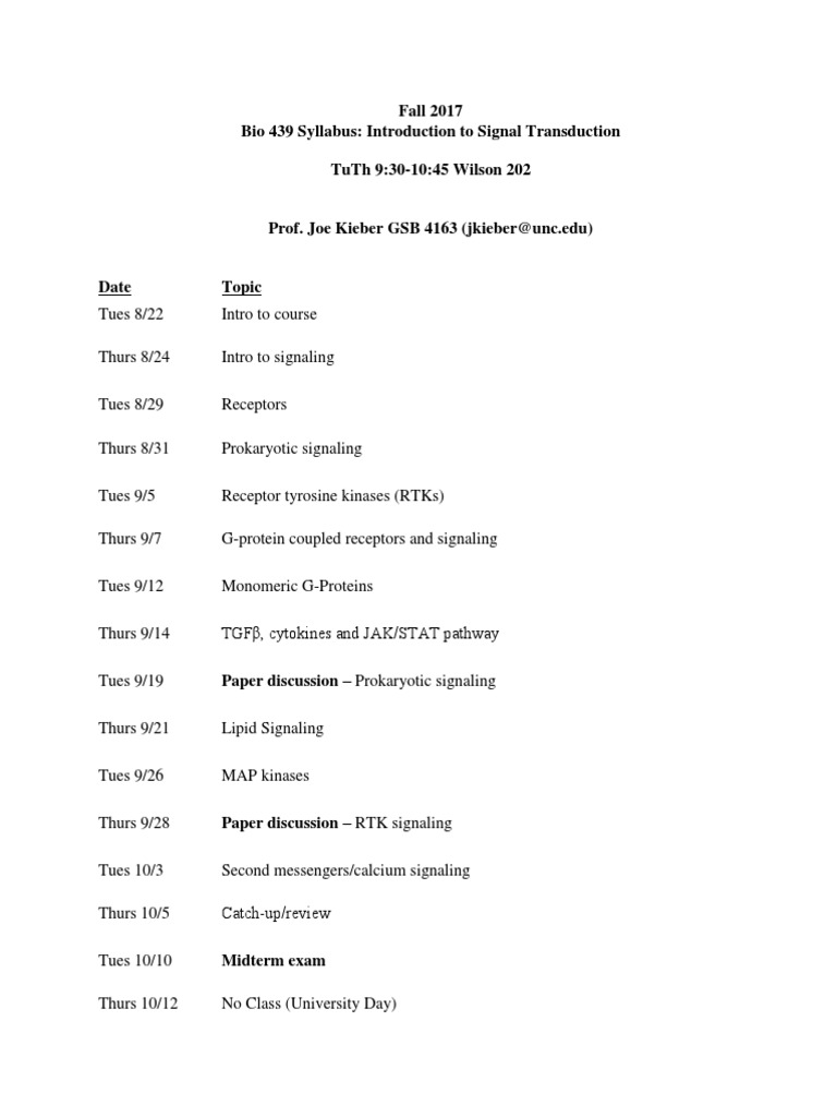 BIOL 439 Syllabus (Fall 2017) | PDF