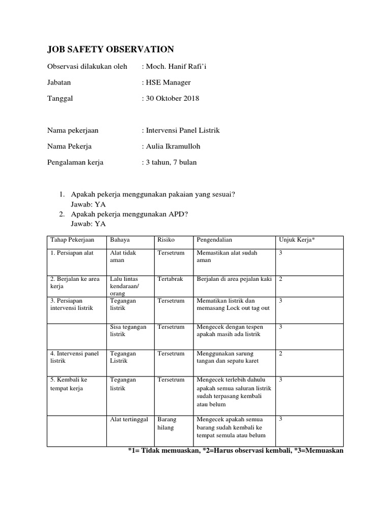 Job Safety Observation Ikram | PDF