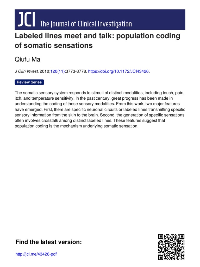 JCI - Labeled Lines Meet and Talk - Population Coding of Somatic ...
