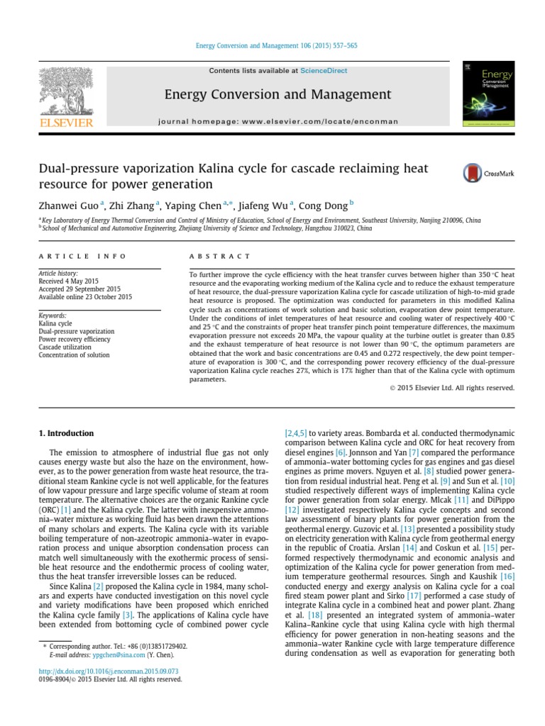 Energy Conversion and Management: Zhanwei Guo, Zhi Zhang, Yaping Chen, Jiafeng Wu, Cong Dong ...