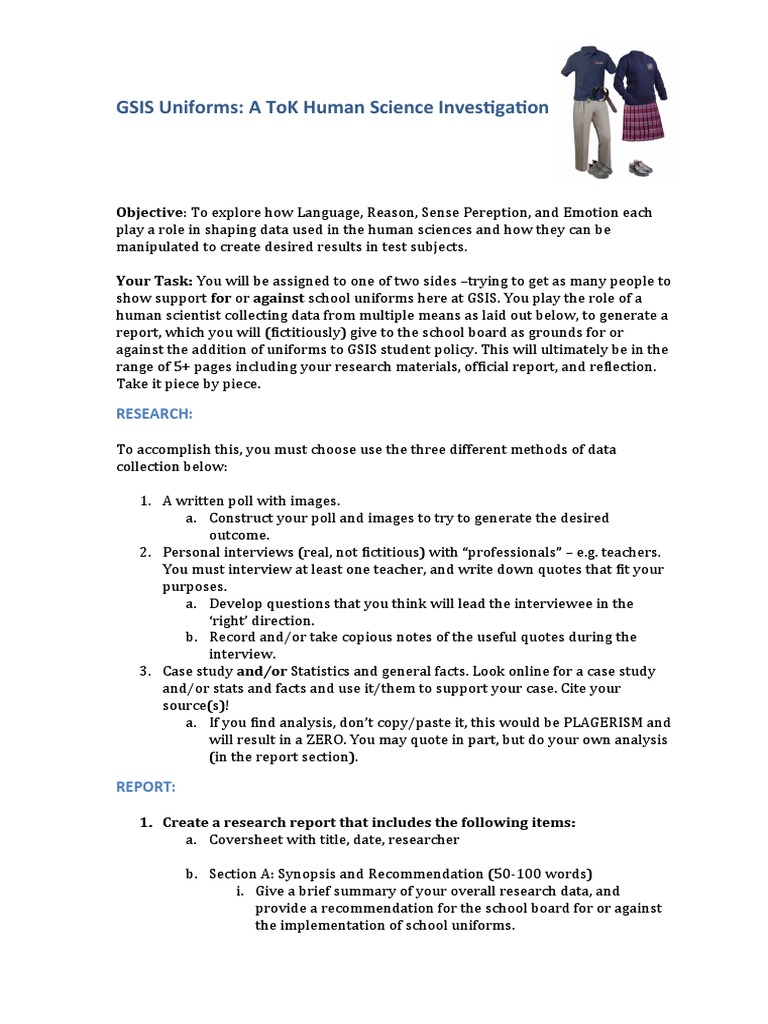 Gsis Uniforms: A Tok Human Science Investigation | PDF | Reason ...