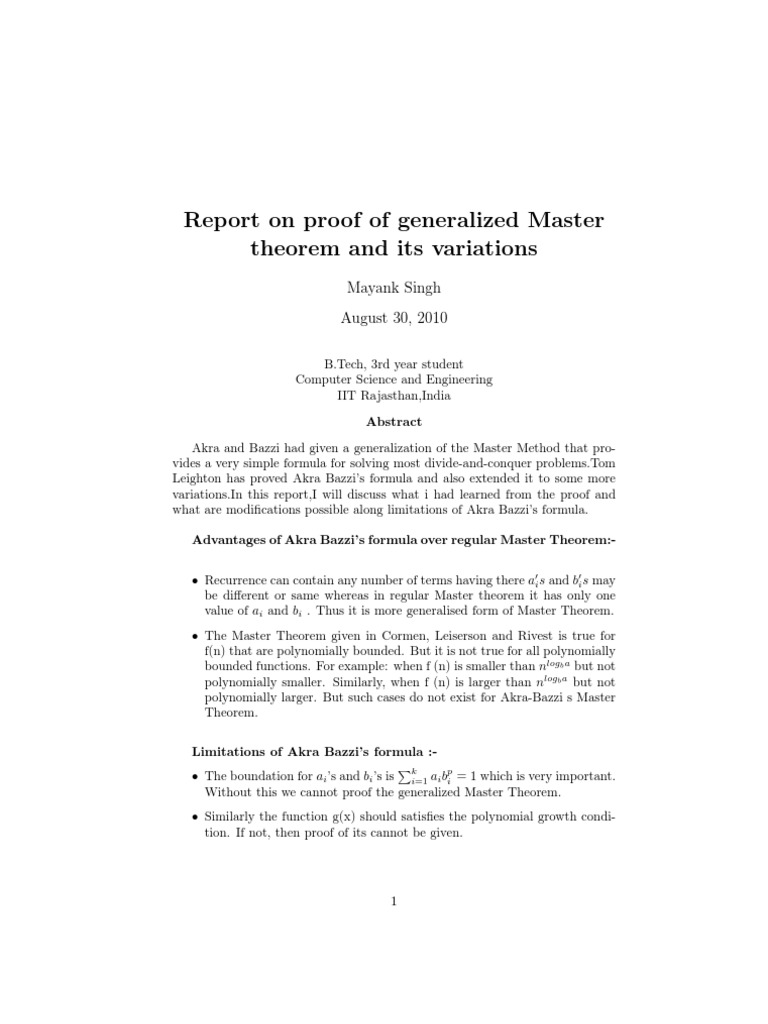 Report On Proof of Akra Bazzi's Master Theorem. | PDF | Mathematical ...