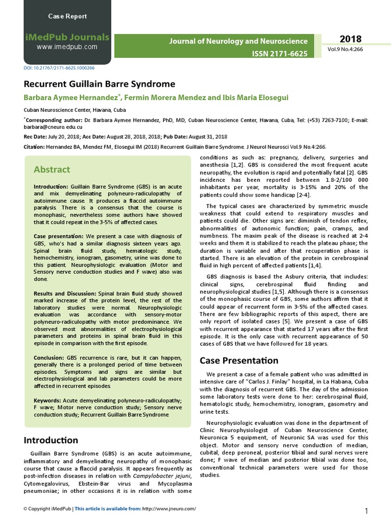 Recurrent Guillain Barre Syndrome | PDF | Peripheral Neuropathy | Neurology