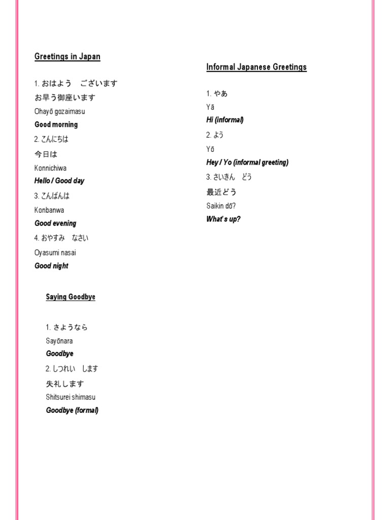 Common Japanese Greetings, Expressions and Questions for Daily ...