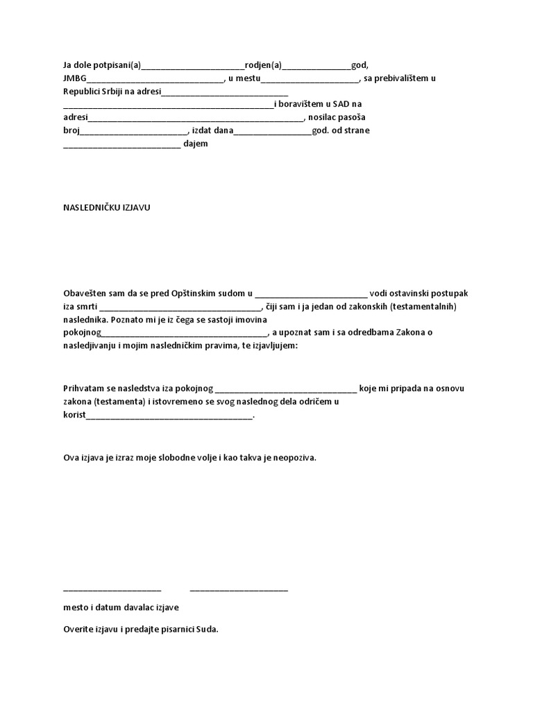 Naslednicka Izjava | PDF