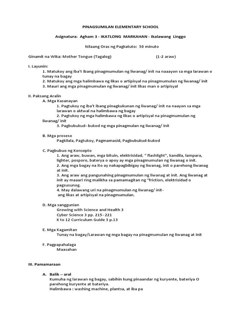 Demo Teaching - Science 3 - Tagalog | PDF