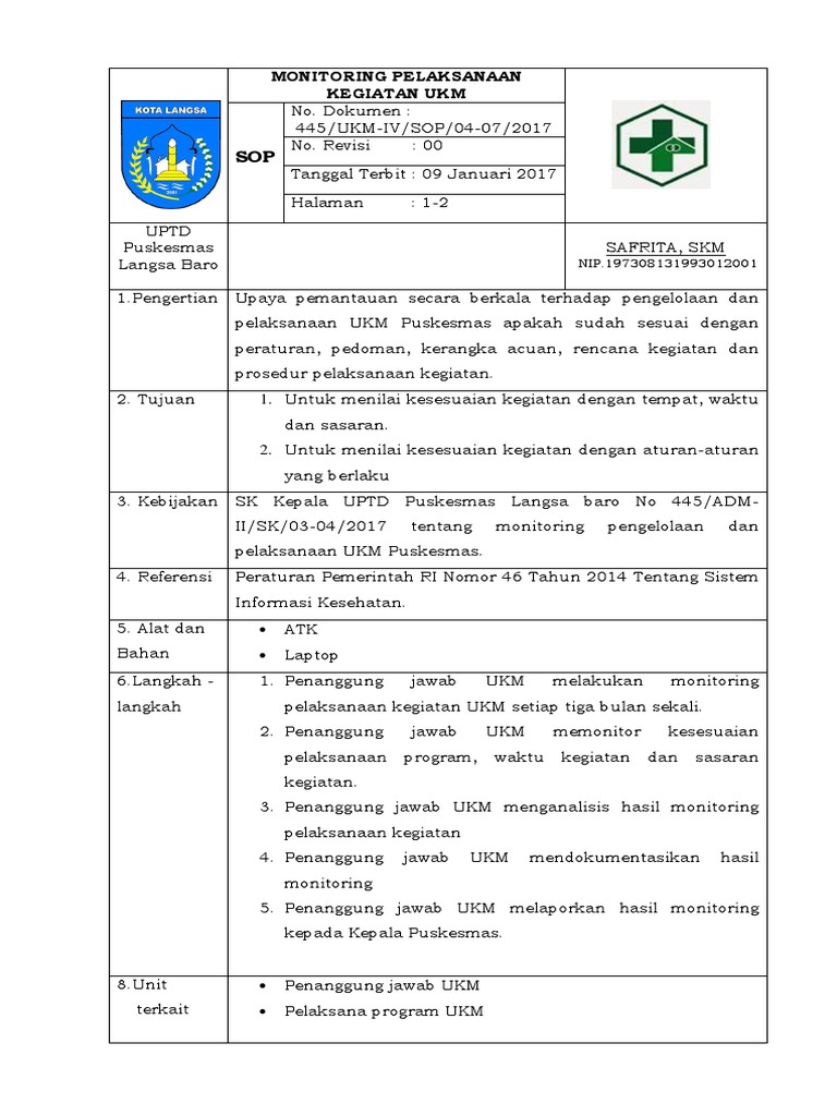 5.2.3 Ep 2 SOP MONITORING PELAKSANAAN KEGIATAN UKM | PDF