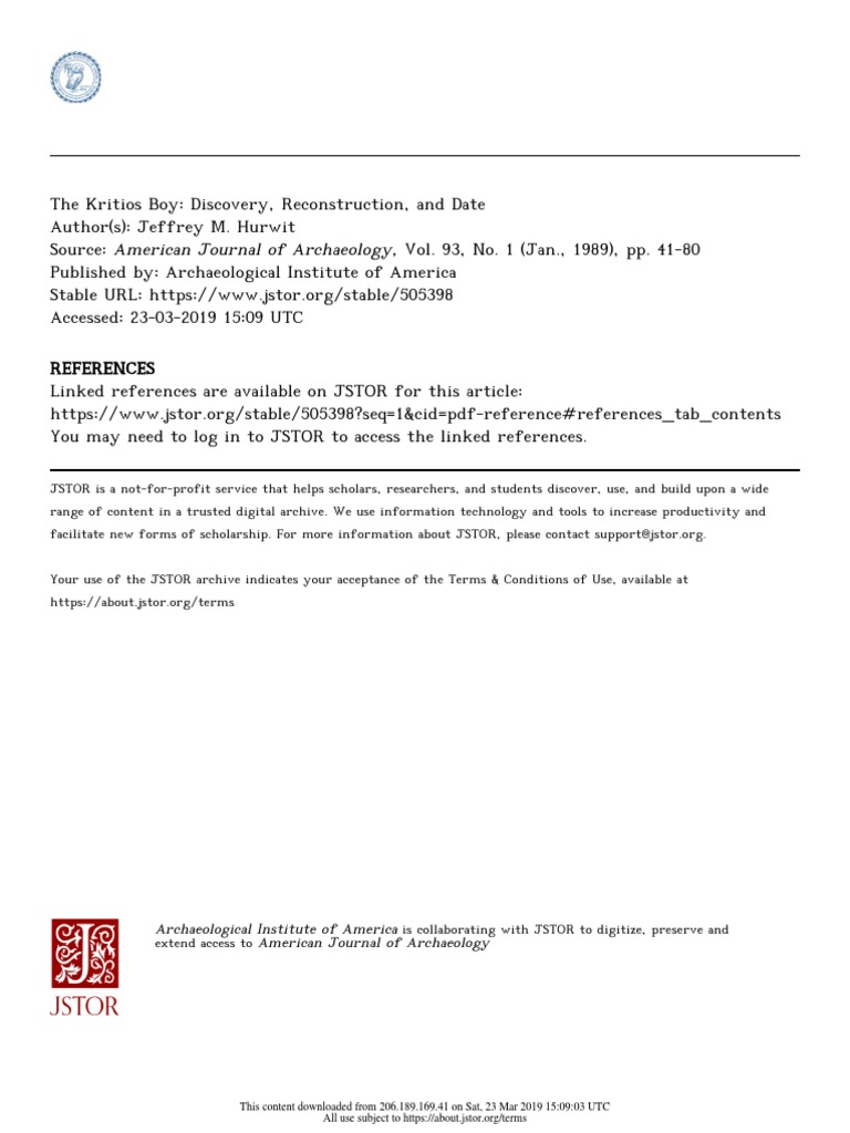 The Kritios Boy - Discovery, Reconstruction, and Date-J.M.hurwitt-1989 ...