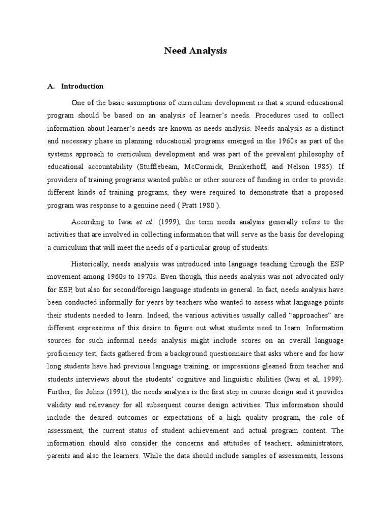 Understanding Needs Analysis in ELT | PDF | Curriculum | Educational ...