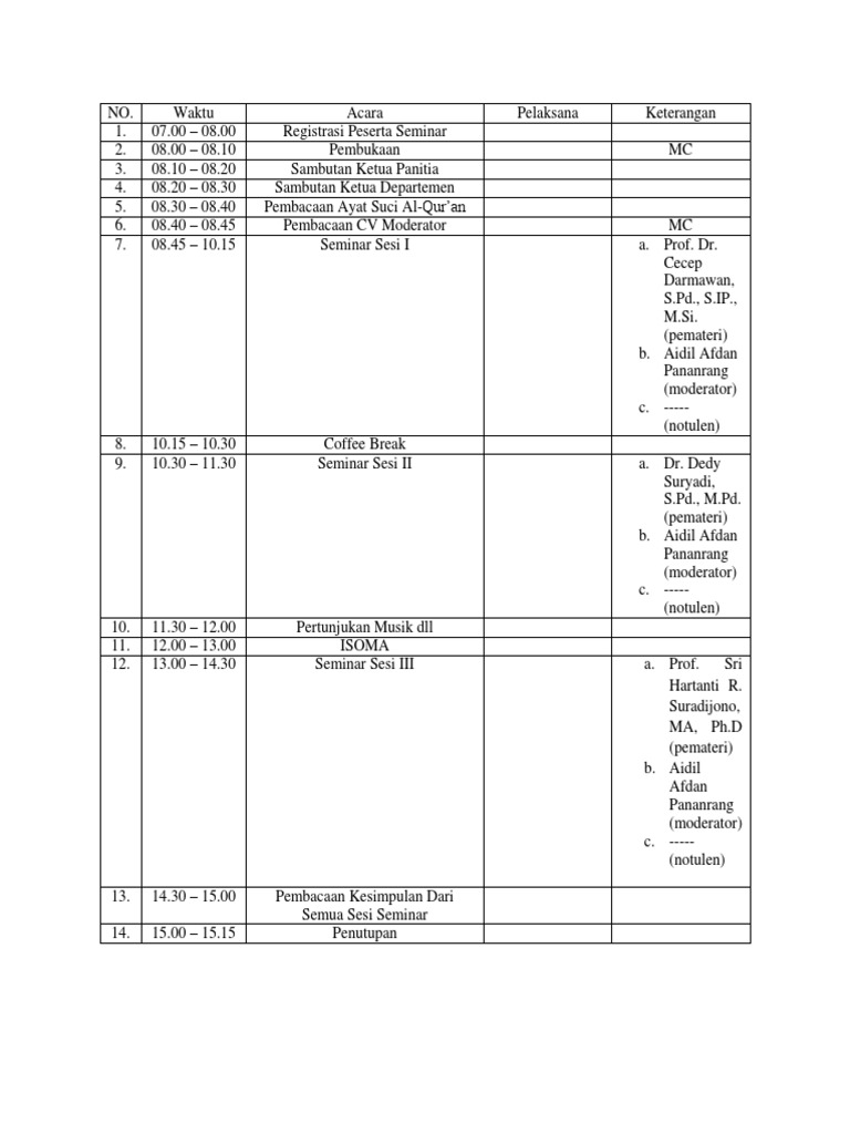 Rundown Kasar Seminar Organisasi | PDF