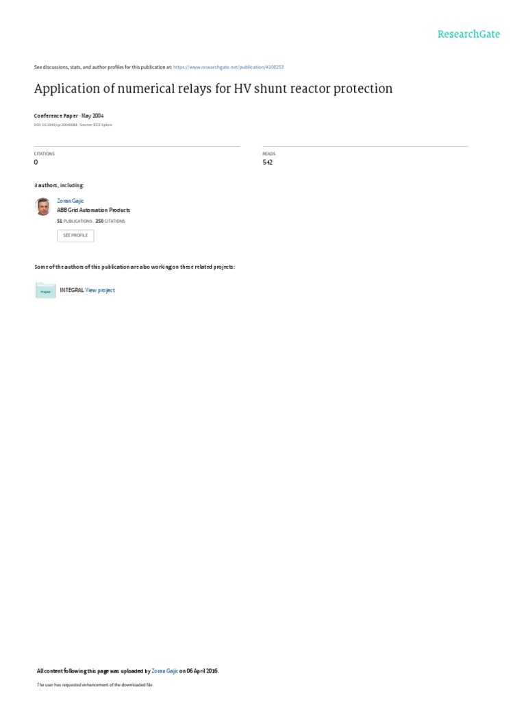 Application of Numerical Relays for HV Shunt Reactor Protection: An ...