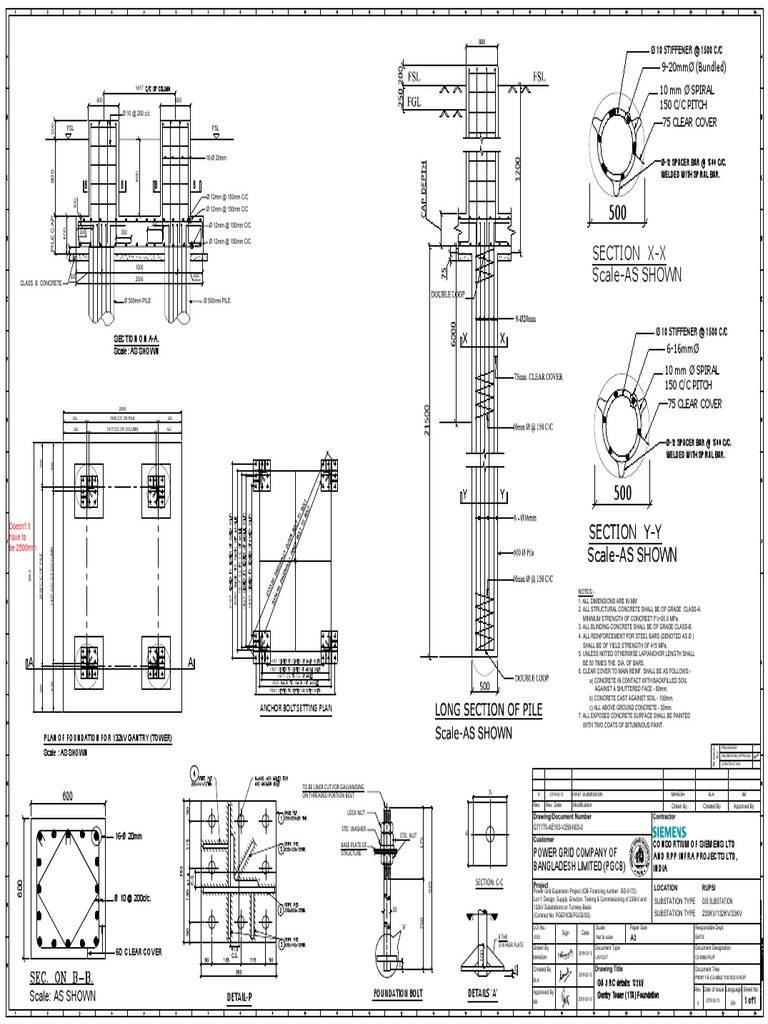 Design Drawing for Pile Cap Reinforcement with Stiffeners, Spiral Bars ...