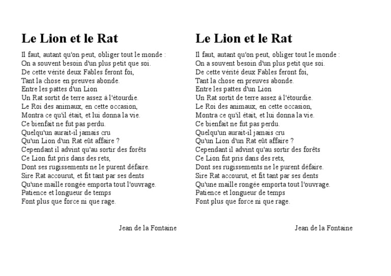 Fable Le Lion et le Rat de La Fontaine | PDF | Maison et jardin