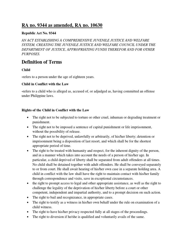 DAVID - RA 9344 As Amended Ra 10630 | PDF | Juvenile Court | Crime ...