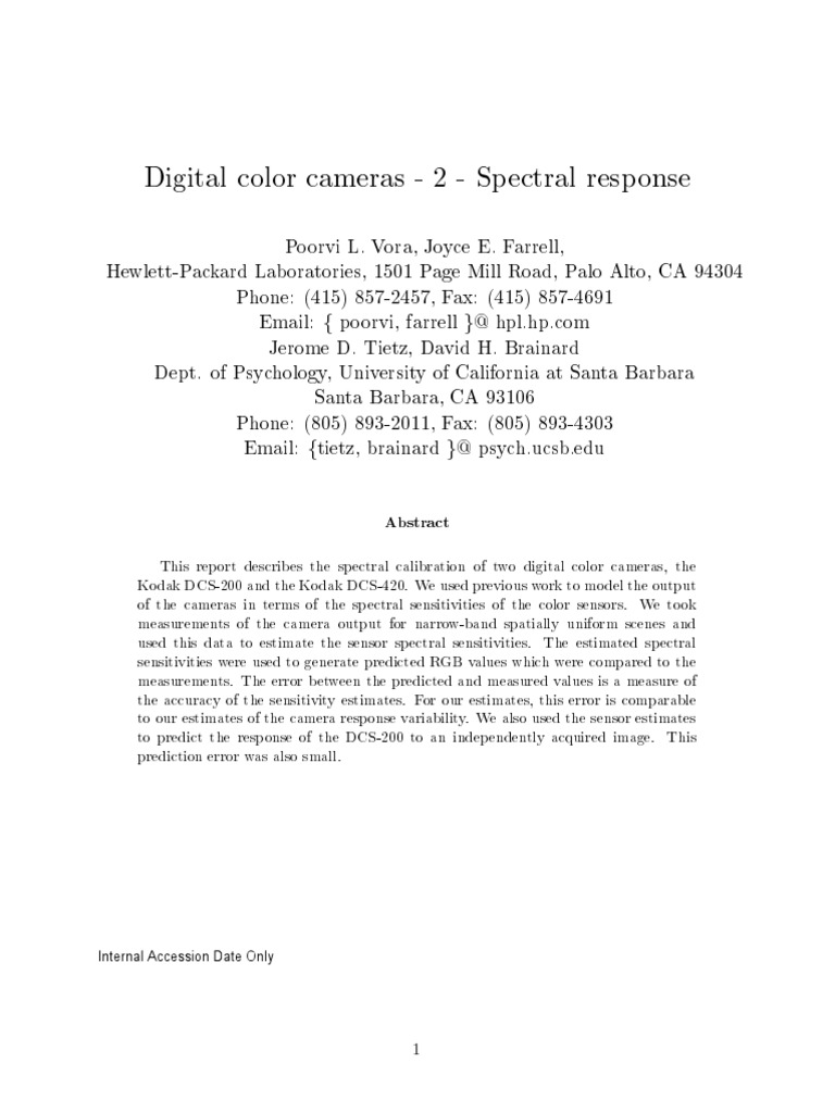 Digital Color Cameras - Spectral Response | PDF | Variance | Covariance ...