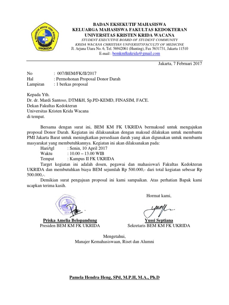Proposal Donor Darah BEM FK UKRIDA | PDF | Kesehatan Holistik | Sains ...