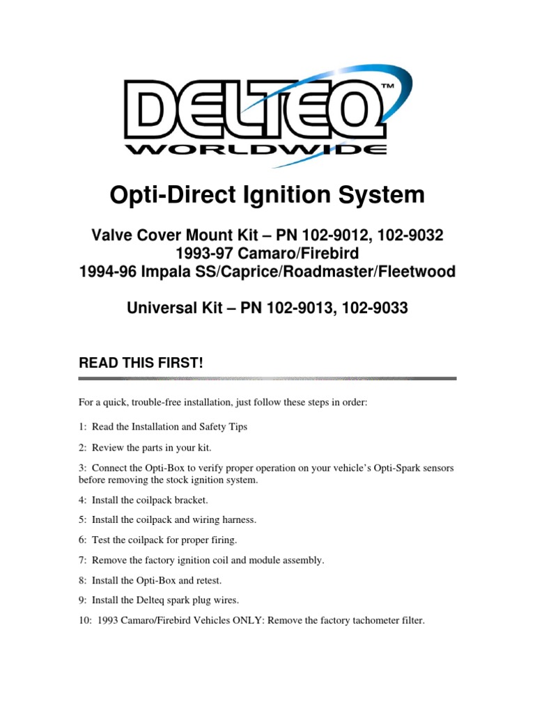 Opti-Spark Ignition Replacement | PDF | Ignition System | Electrical ...