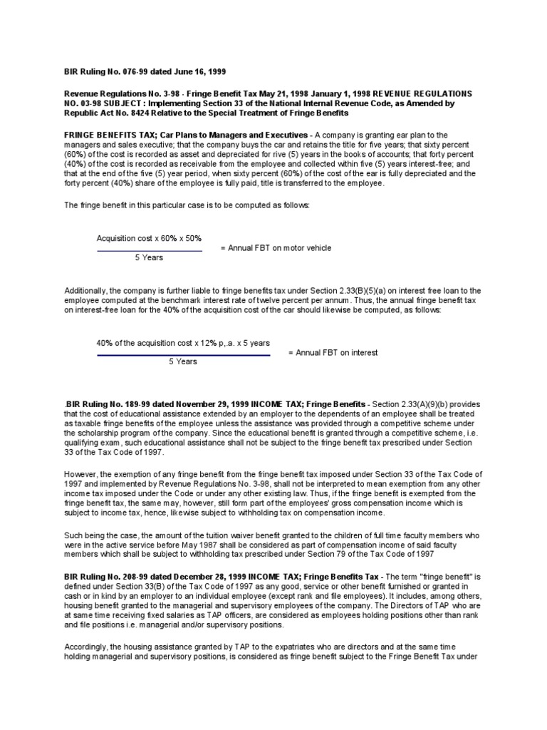 BIR Rulings | PDF | Employee Benefits | Stocks