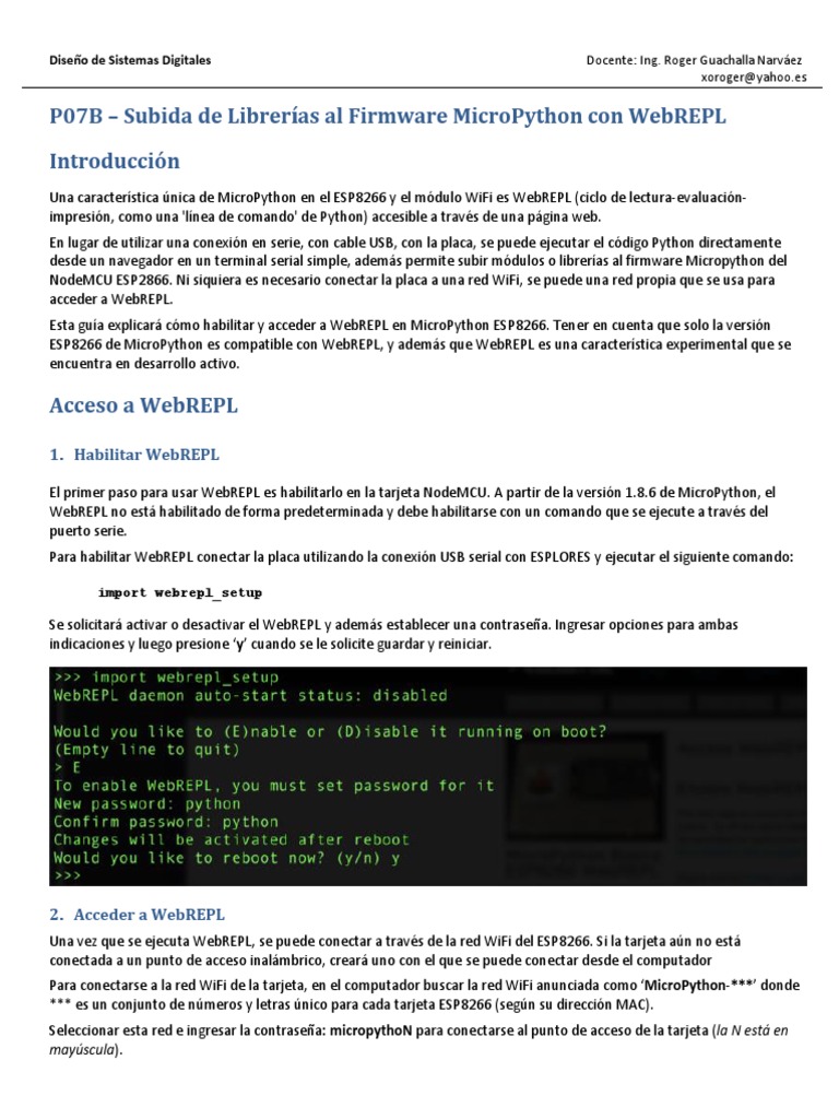 P07B Subida de Librerías Al Firmware MicroPython Con WebREPL | PDF ...