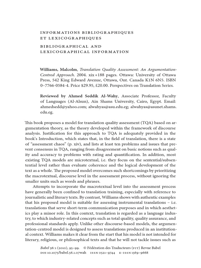 Review of Williams's TQA | PDF | Conceptual Model | Translations