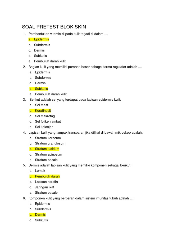 Soal Pretest Blok Skin | PDF | Sains & Matematika
