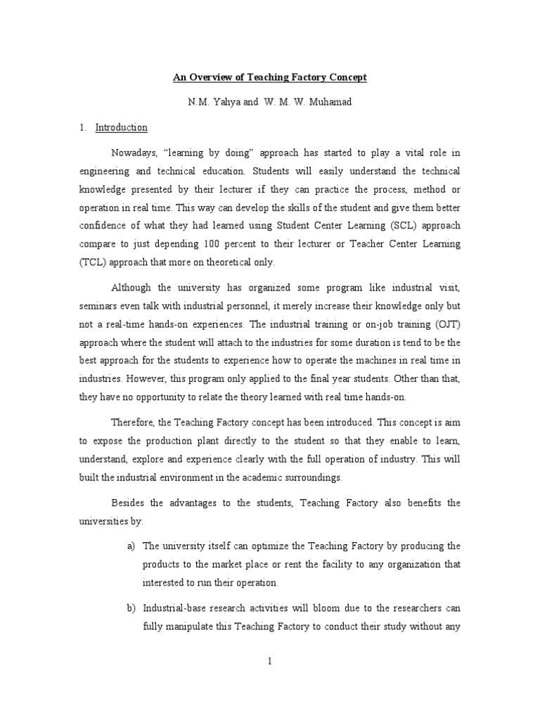 An Overview of the Teaching Factory Concept: Providing Hands-On ...