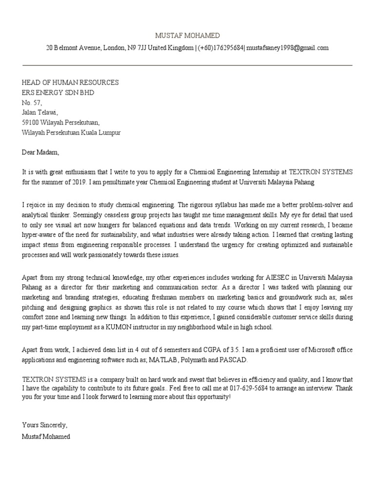 Cover Letter - ERS ENERGY | PDF