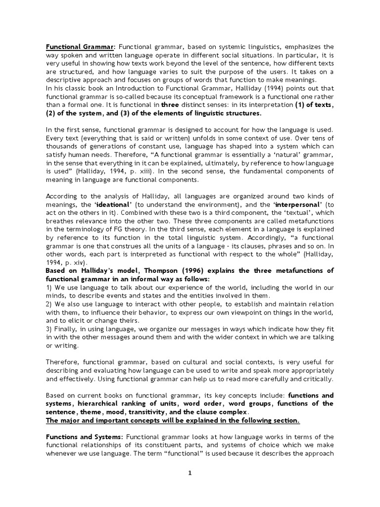 Functional Grammar | PDF | Clause | Sentence (Linguistics)