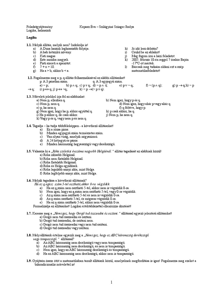 Logika Halmazok | PDF