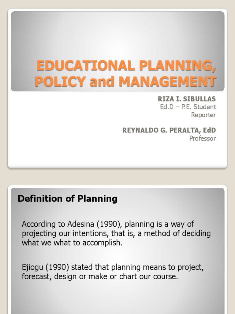 Educational Planning, Policy and Management | PDF | Goal | Planning