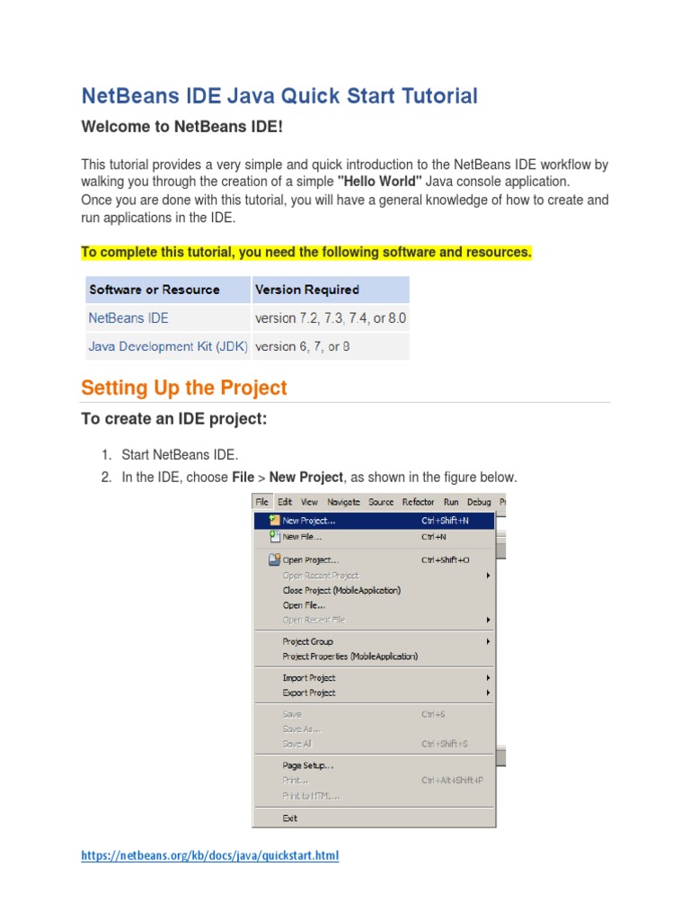 Netbeans Ide Java Quick Start Tutorial: Setting Up The Project | PDF ...