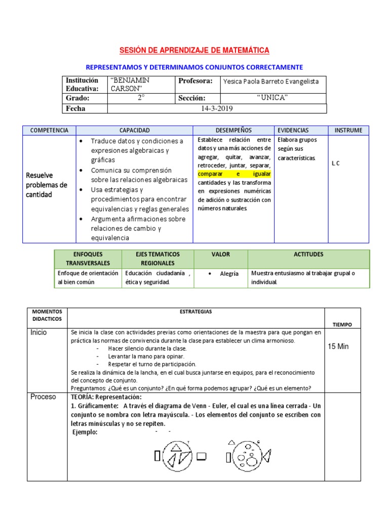 Sesión de Aprendizaje de Matemática Determinamos Conjuntos | PDF | Conjunto (Matemáticas ...