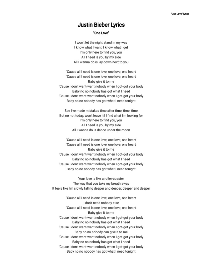 Justin Bieber Love Lyrics
