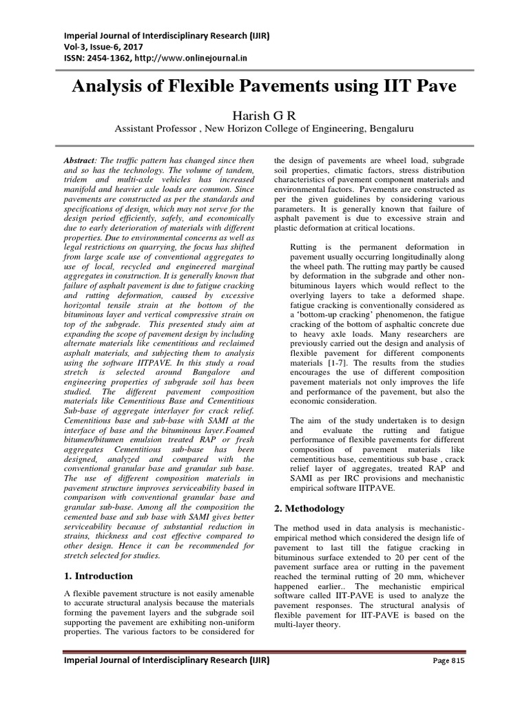 Analysis Of Flexible Pavements Using Iit Pave Harish G R Pdf Road Surface Deformation
