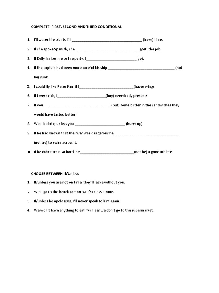 Complete: First, Second and Third Conditional | PDF | Foreign Language Studies | Art