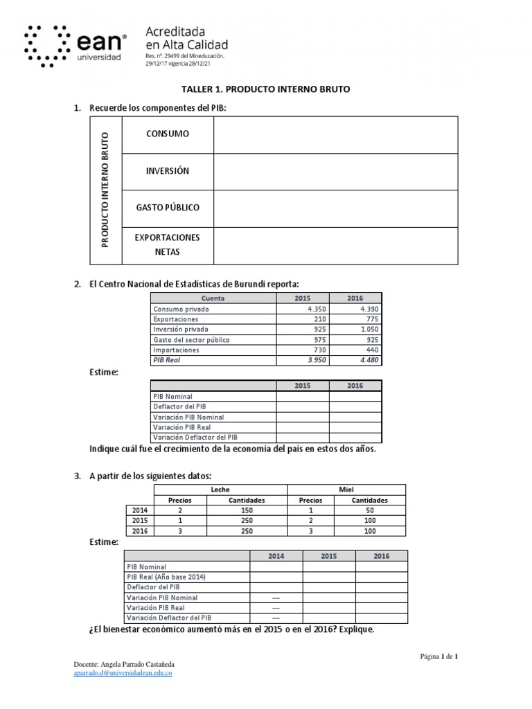 Taller 1 PIB PDF | PDF | Producto Interno Bruto | Macroeconómica