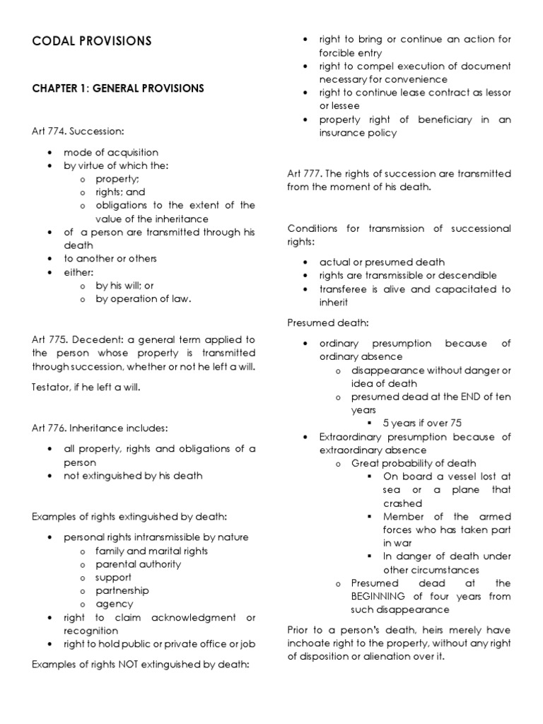 Codal Provisions on Succession | PDF | Will And Testament | Inheritance