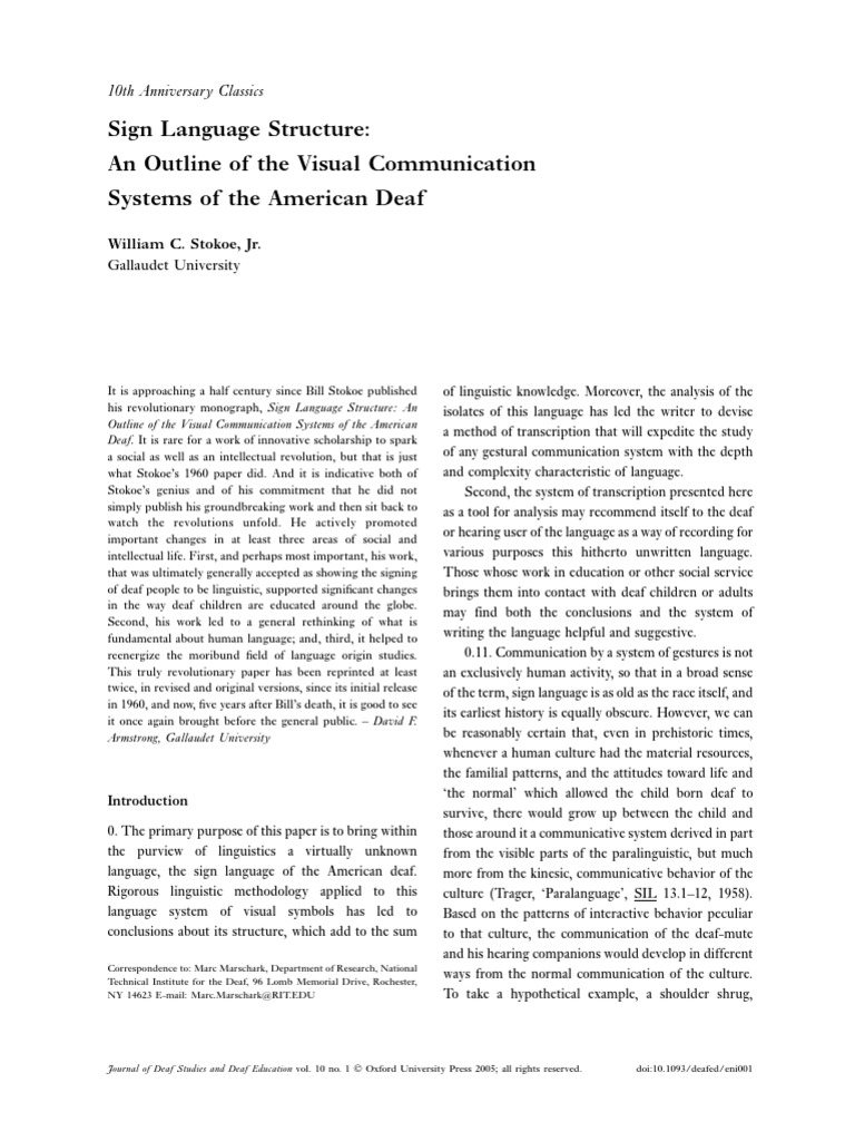 Sign Language Structure: An Outline of the Visual Communication Systems ...