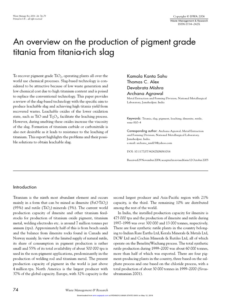 Benelite Process For Upgradation of Illemnite | PDF | Titanium Dioxide ...