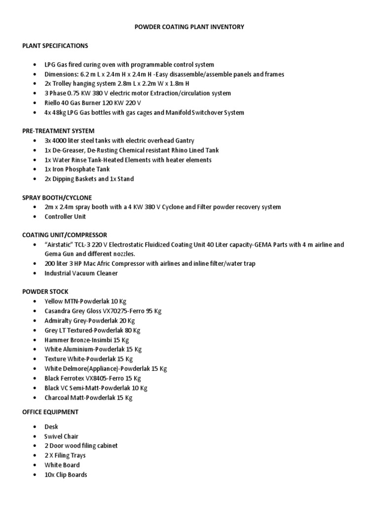 Powder Plant Inventory | PDF | Technology & Engineering