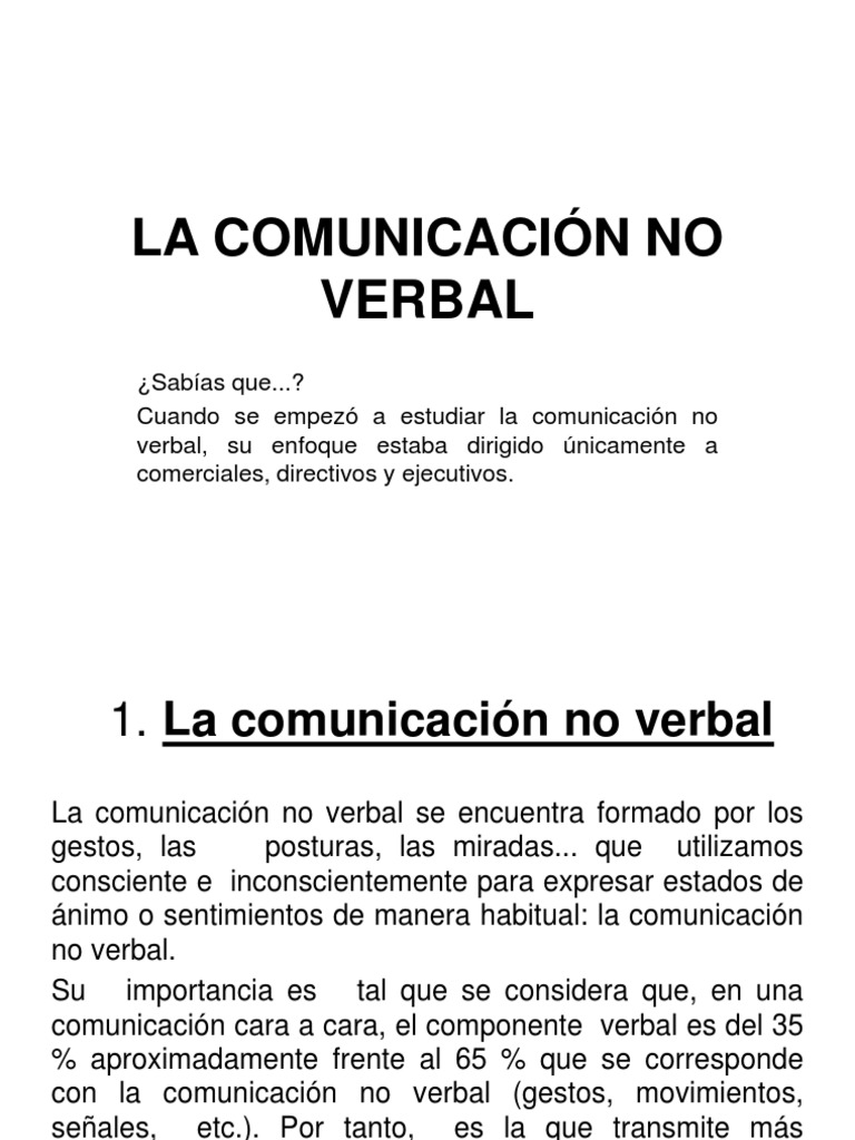 Diapositivas de La Comunicación No Verbal | PDF | Comunicación no verbal | Expresión facial